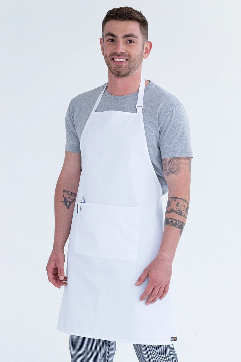 Bib Apron W/Pocket White Cotton 70 x 86cm PROA08P – Santos Online Supplies