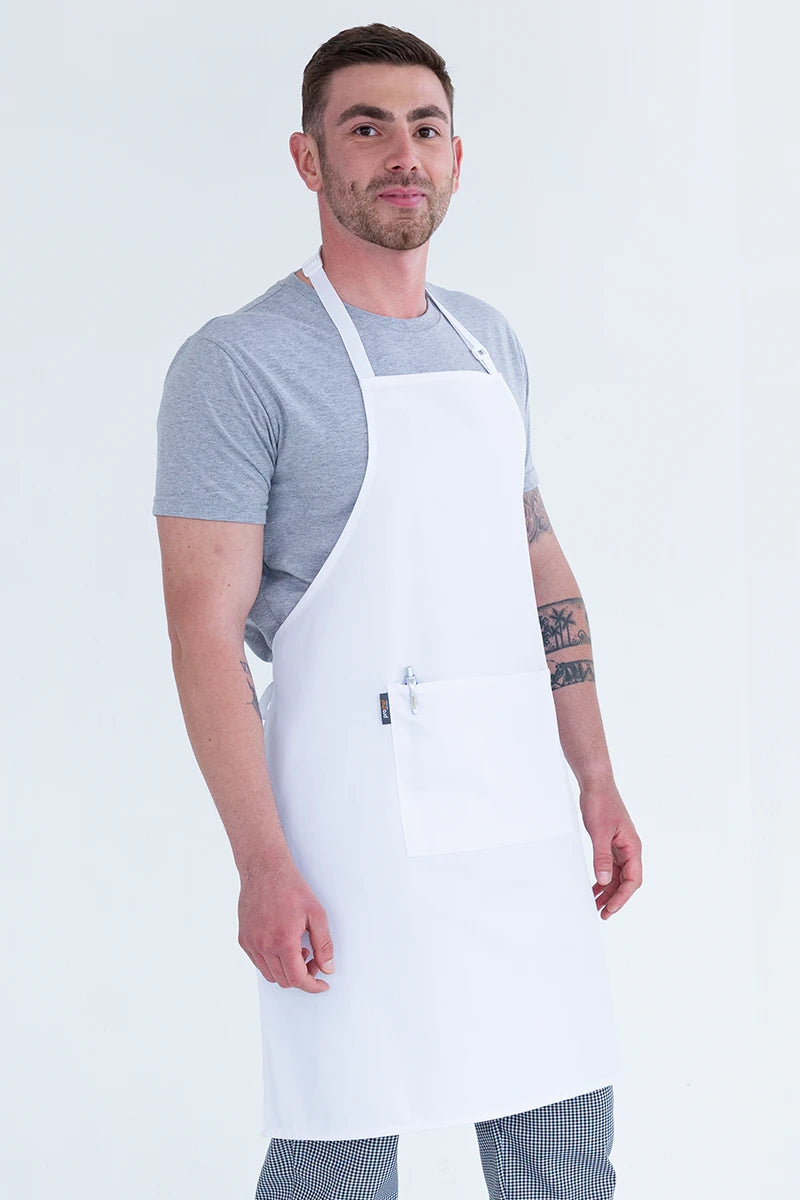 Bib Apron W/Pocket White Cotton 70 x 86cm PROA08P – Santos Online Supplies
